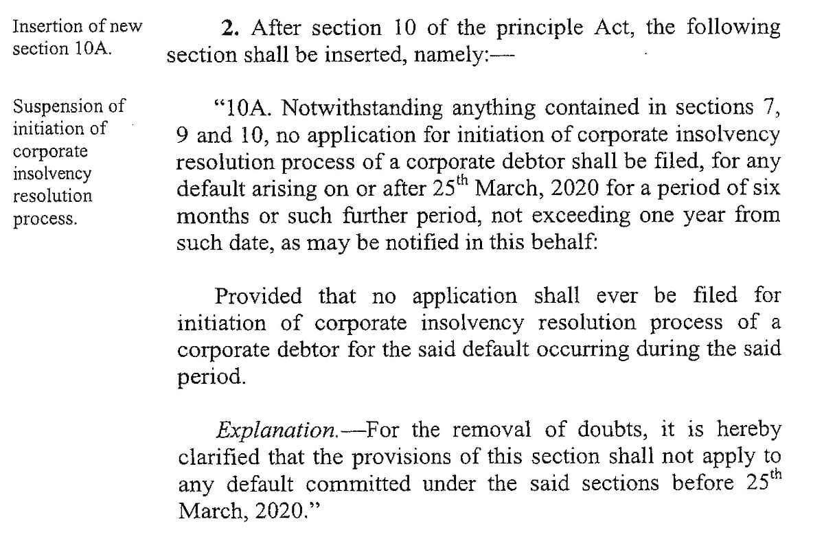 Is the bar on initiation of insolvency proceedings under Sec 10A IBC applicable even to pending ...