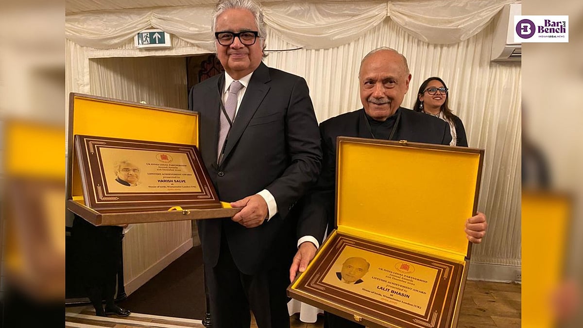 Lalit Bhasin and Harish Salve receive the Lifetime Achievement Award at ...