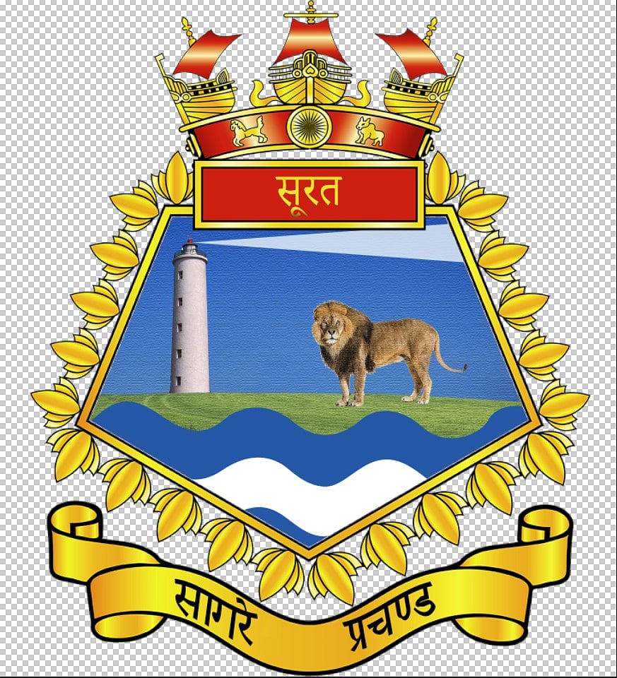 Crest of Indian Navy’s latest indigenous guided missile destroyer Surat ...