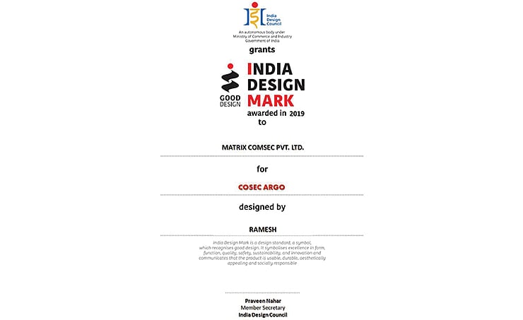 Matrix India, Coveted India Design Mark Award, Matrix COSEC ARGO ...