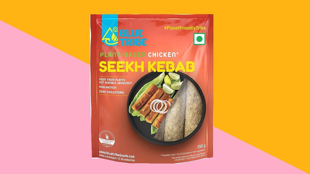 Plant-based Chicken Seekh Kebab in the signature Blue Tribe style