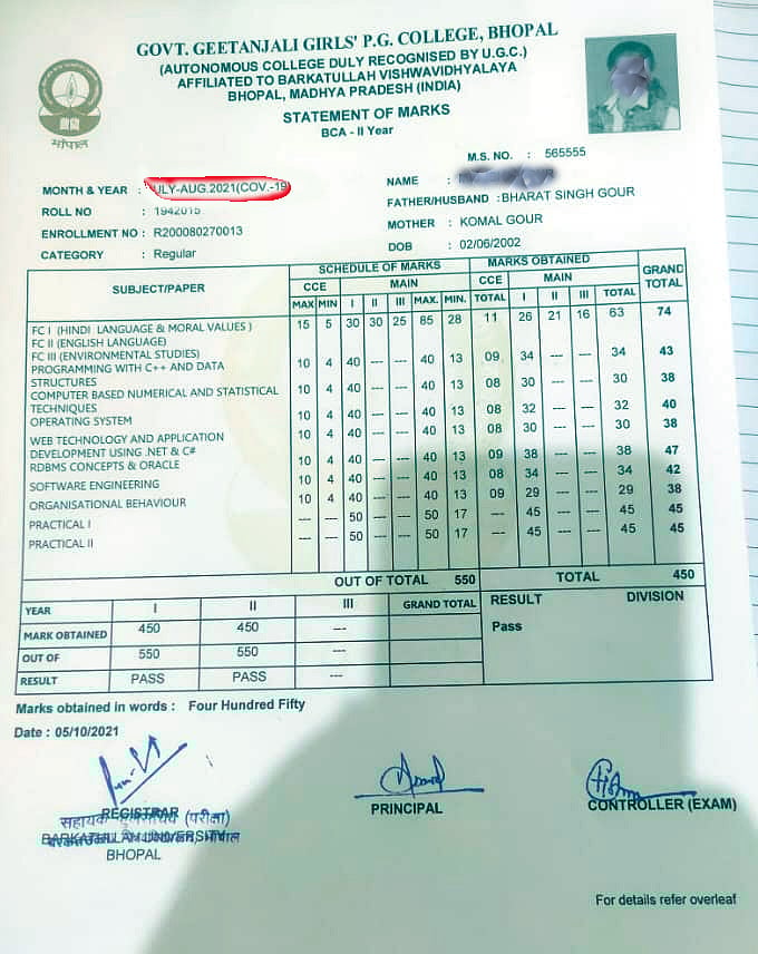 Bhopal: Government college writes 'Covid batch' on marksheets ...