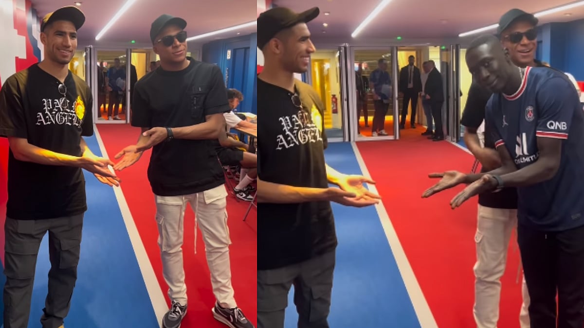 Football players Achraf Hakimi, Kylian Mbappé try Khaby Lame's iconic move