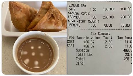 Samosa, chai, and a water bottle cost nearly ₹ 500 altogether at Mumbai ...