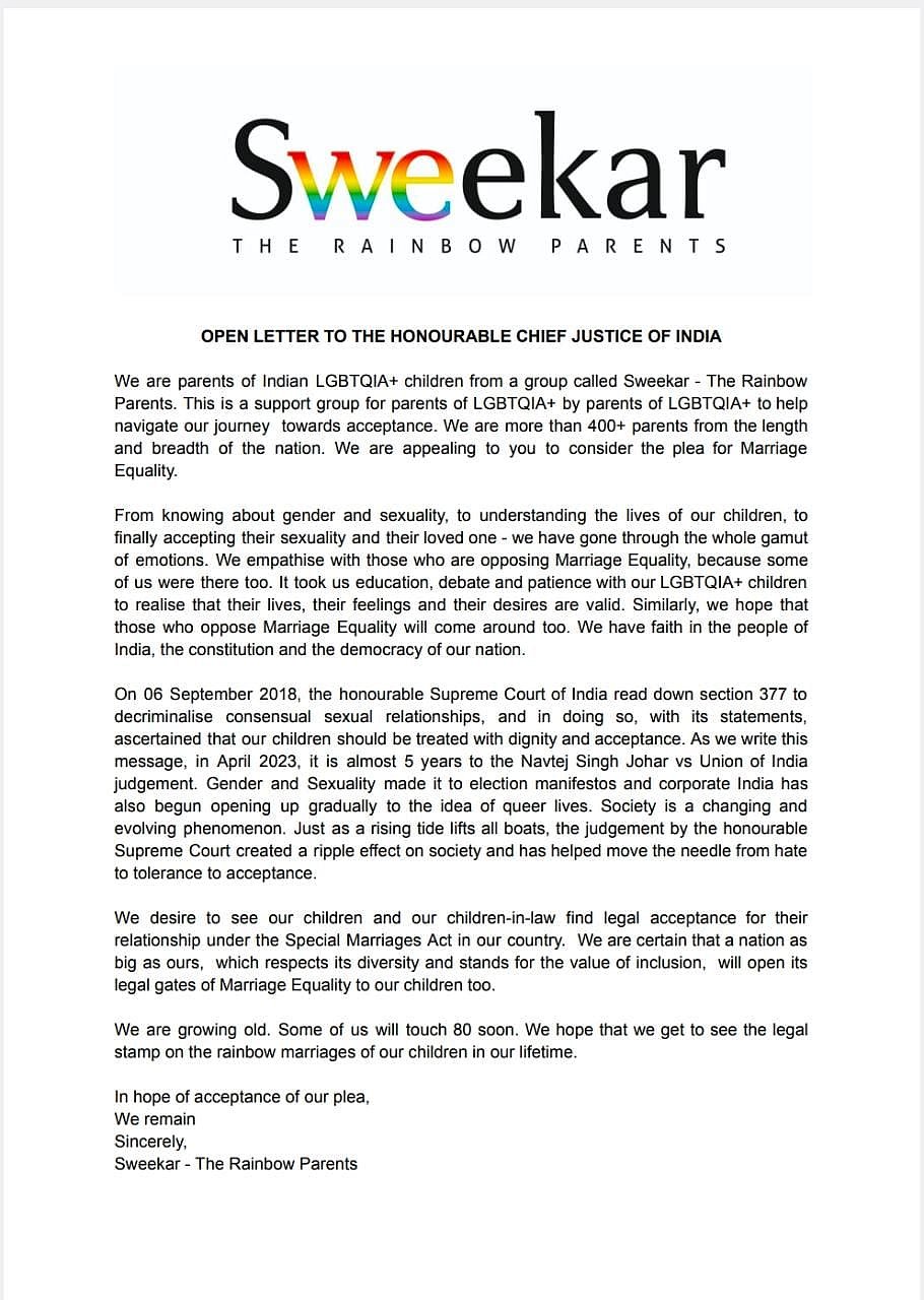 Group of parents of Indian LGBTQIA+ children write heart-touching open letter to CJI on same-sex ...
