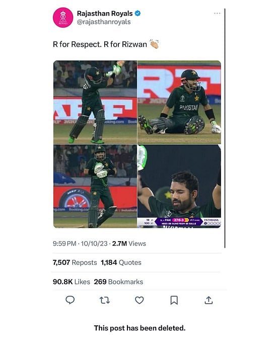 ICC World Cup 2023: Rajasthan Royals Delete 'R For Respect' Tweet For ...