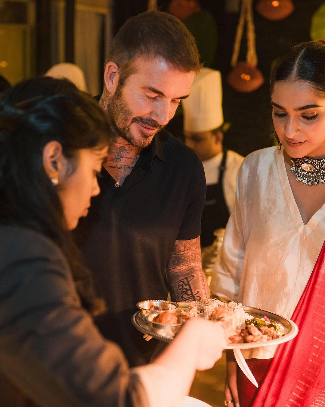 PHOTOS: David Beckham Enjoys Indian Food In A Thali At Sonam Kapoor’s Party