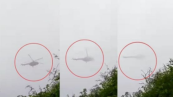 Army helicopter flying in the clouds before the crash