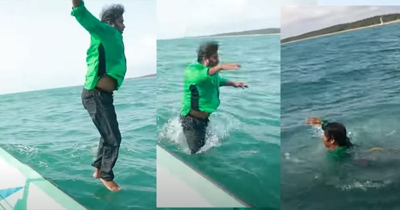 cool suresh jump in sea while anchor asking about str in an interview