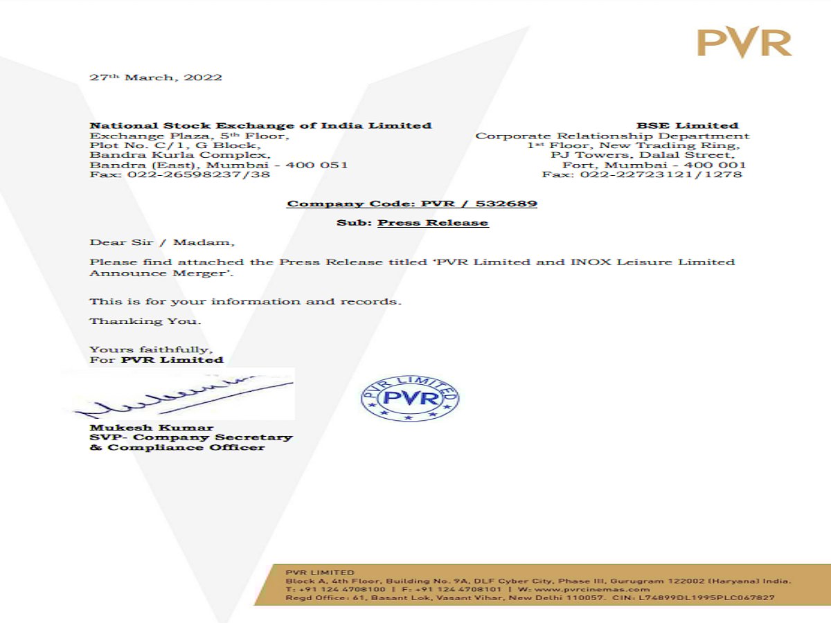 LIVE News Updates: PVR and INOX announce their merger