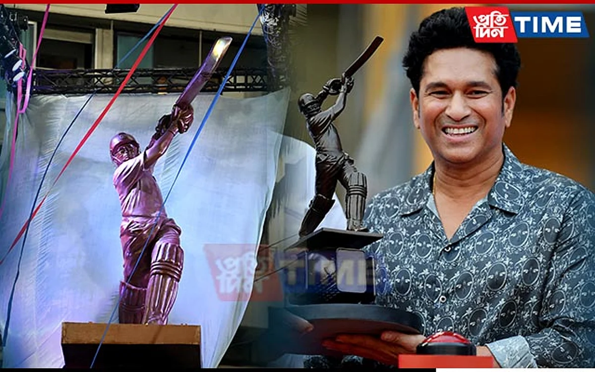 Statue of Master Blaster Sachin Tendulkar Unveiled at Wankhede Stadium Statue of Master Blaster Sachin Tendulkar Unveiled at Wankhede Stadium