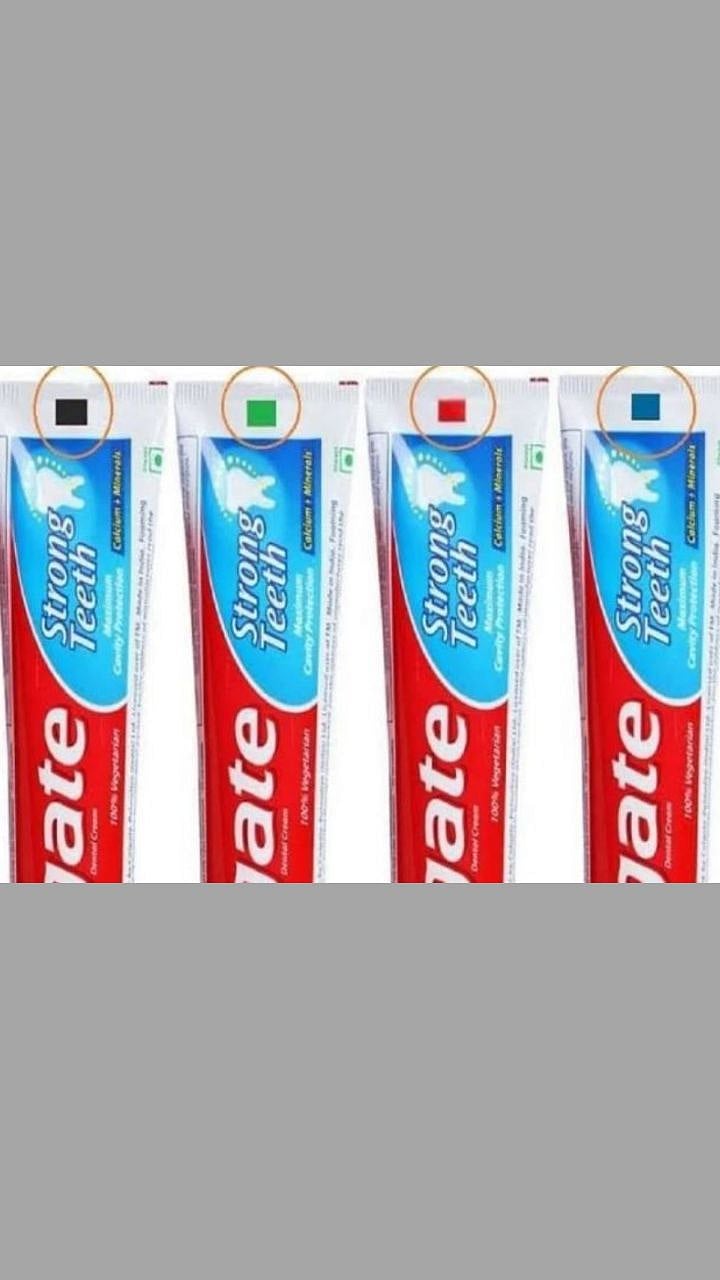 'टूथपेस्ट'वर या 4 रंगांची चिन्ह का असतात?| why are these 4 color ...