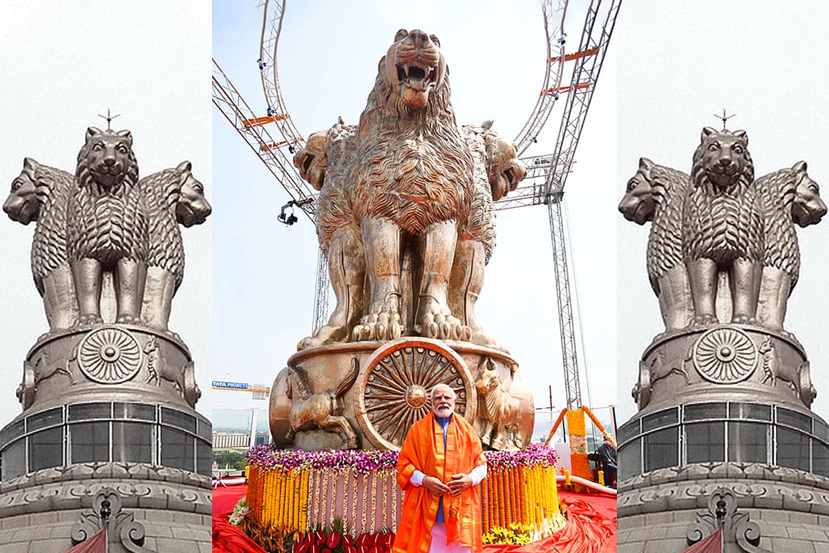 Lions Roar Loud And Clear As PM Modi Unveils 9,500 Kilo Emblem Atop New ...