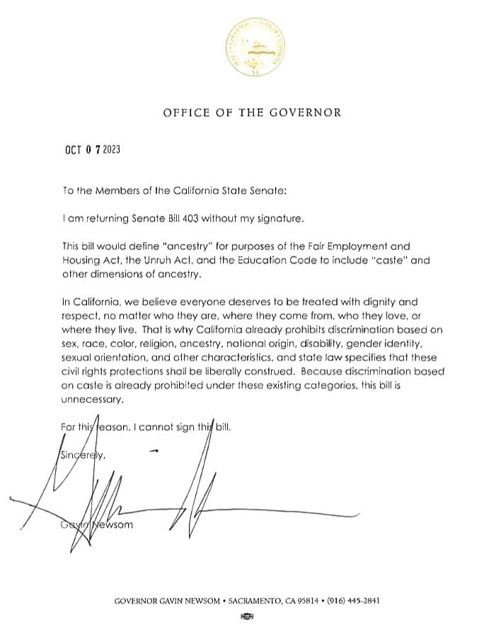 SB-403: California Governor's Veto Fuels Ambedkarites' Resolve Against ...