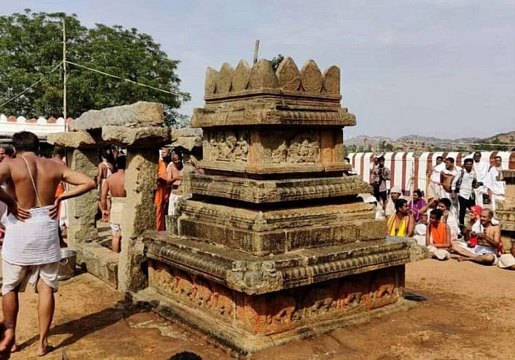 Vandalised structures at holy site of Nava Brindavana near Hampi ...